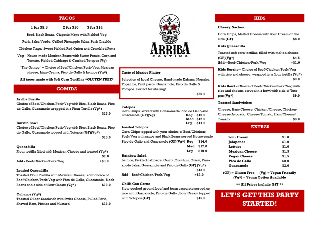 Our Menus | Arriba Cantina
